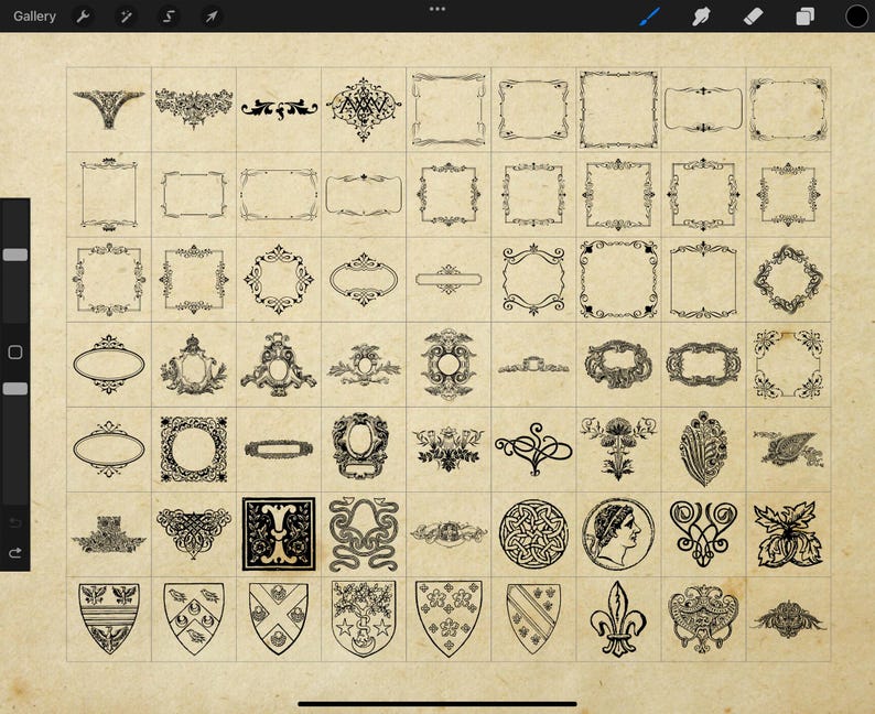Vintage Ornament Stamps for Procreate & Photoshop – 354 Flourish ...