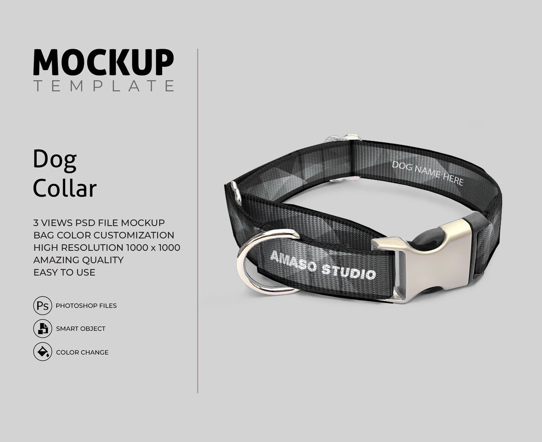 Dog Collar Mockup Template Photoshop, Pet Collar, Customize Collar ...