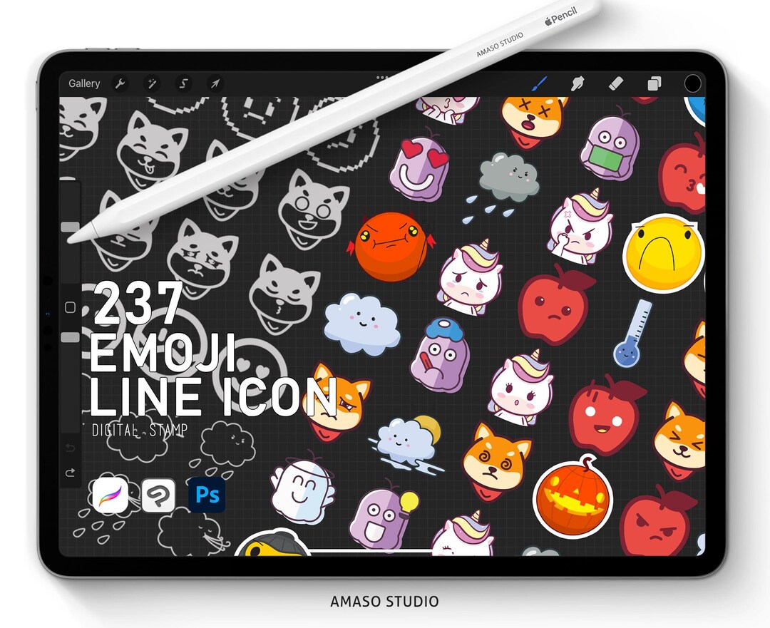 Emoji Emoticon Icon Stamp for Procreate, Photoshop Brush and Clip ...
