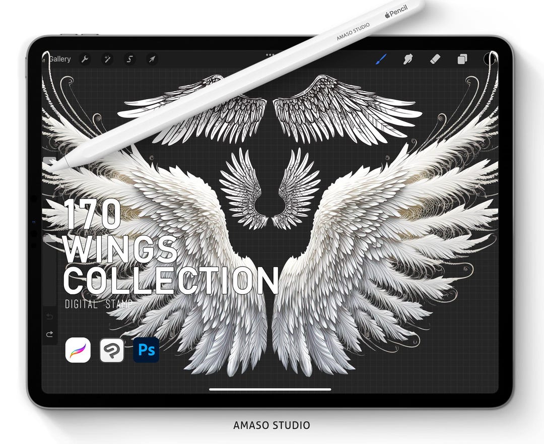 Wings Stamp for Procreate, Photoshop Brush and Clip Studio Paint Brush ...