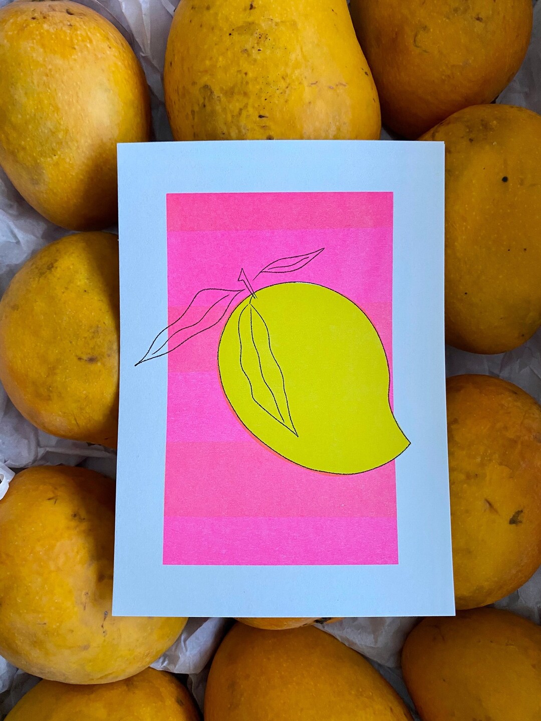 Yellow Mango on a Pool of Pink - Fluorescent Risograph A6 Print - Etsy