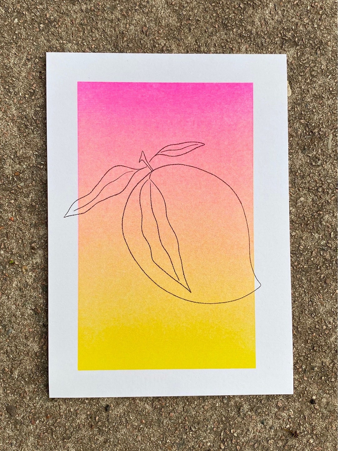 Mango Line Drawing on a Fluoro Pink to Yellow Ombré Background ...