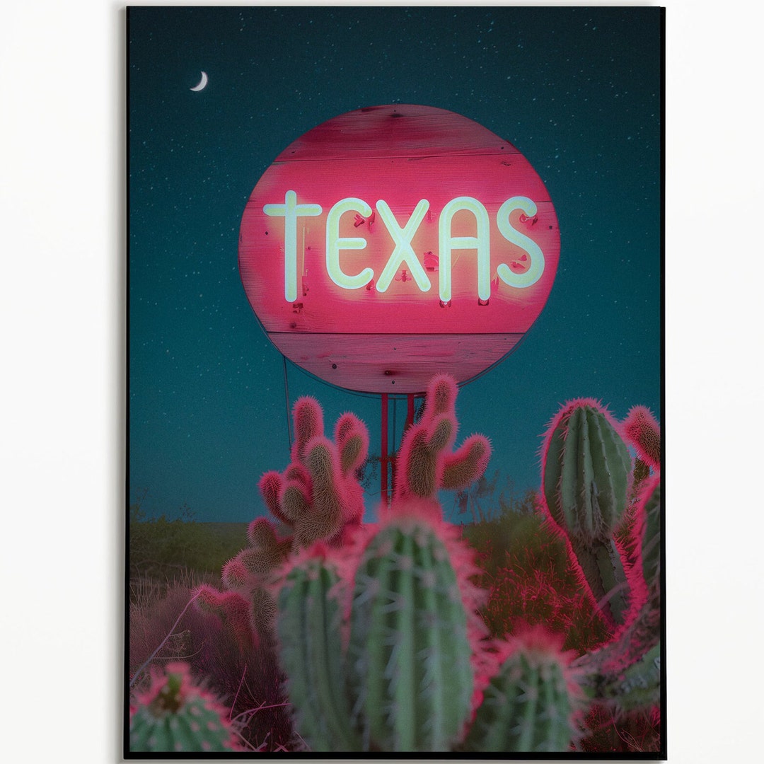 Tex-mex Night Print: Neon Texas Sign, Desert Photography - Etsy