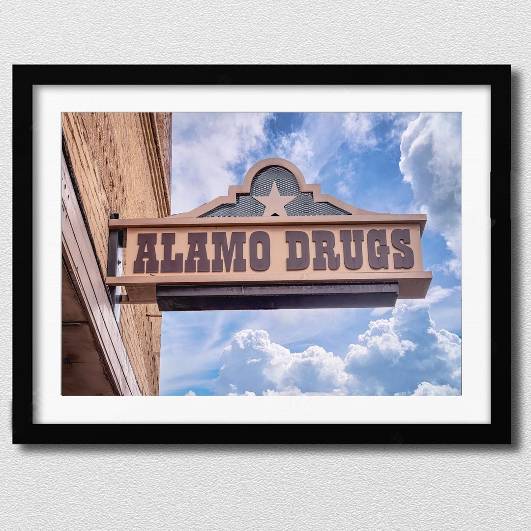 Alamo Texas Print, Famous Drugstore, Texas Photography, Neon Sign Decor ...