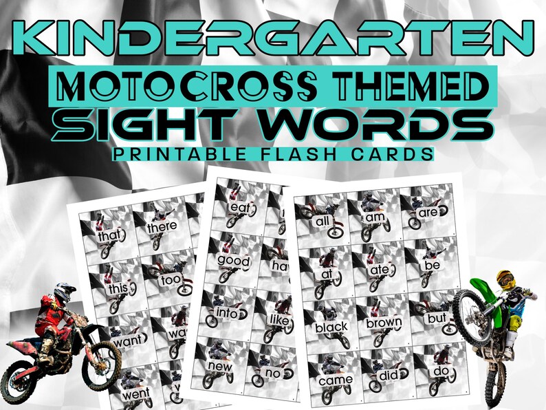 Kindergarten Motocross Dolch Sight Word Flash Cards Digital Download - Etsy