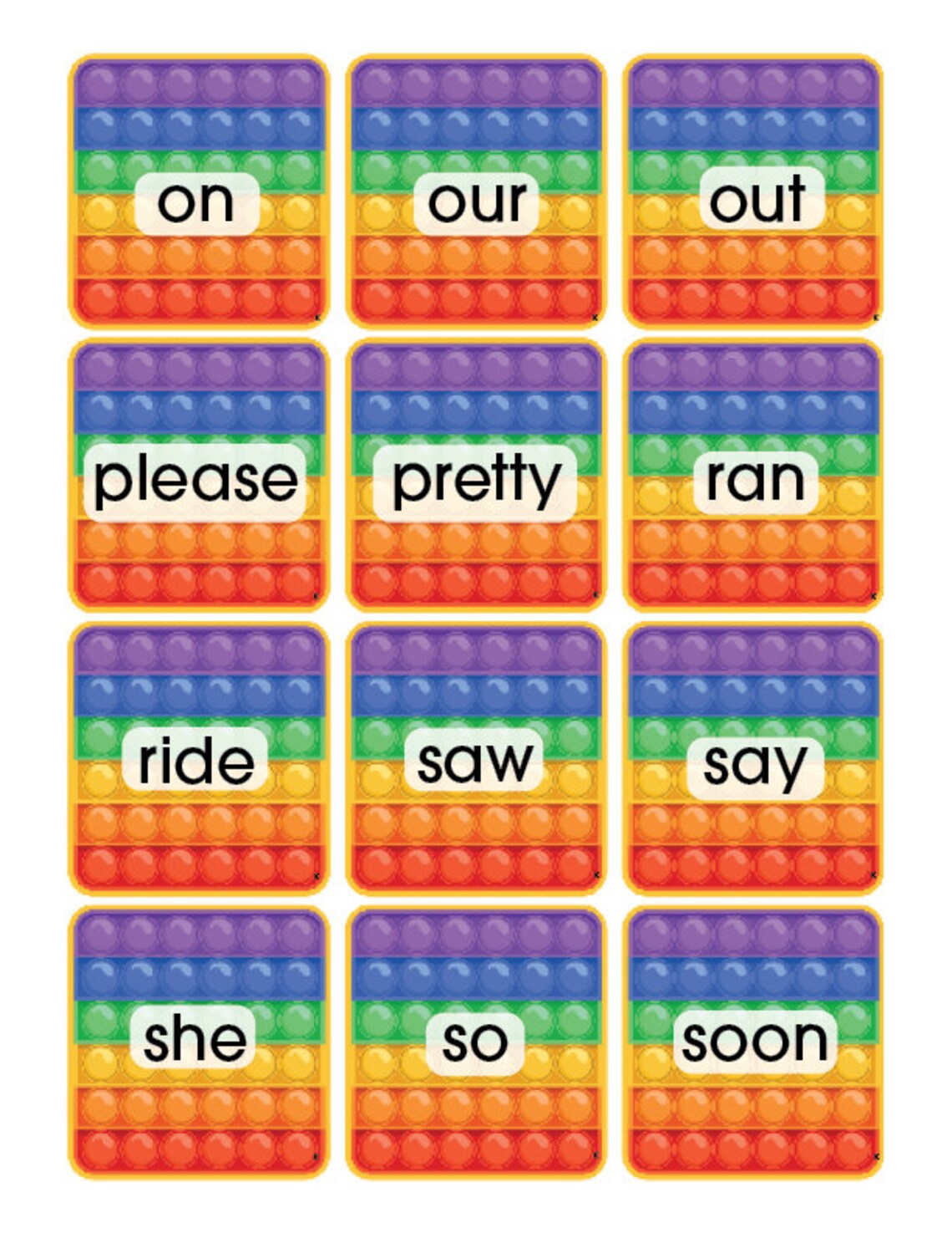 Pop-it Kindergarten Dolch Sight Word Flash Cards Digital - Etsy