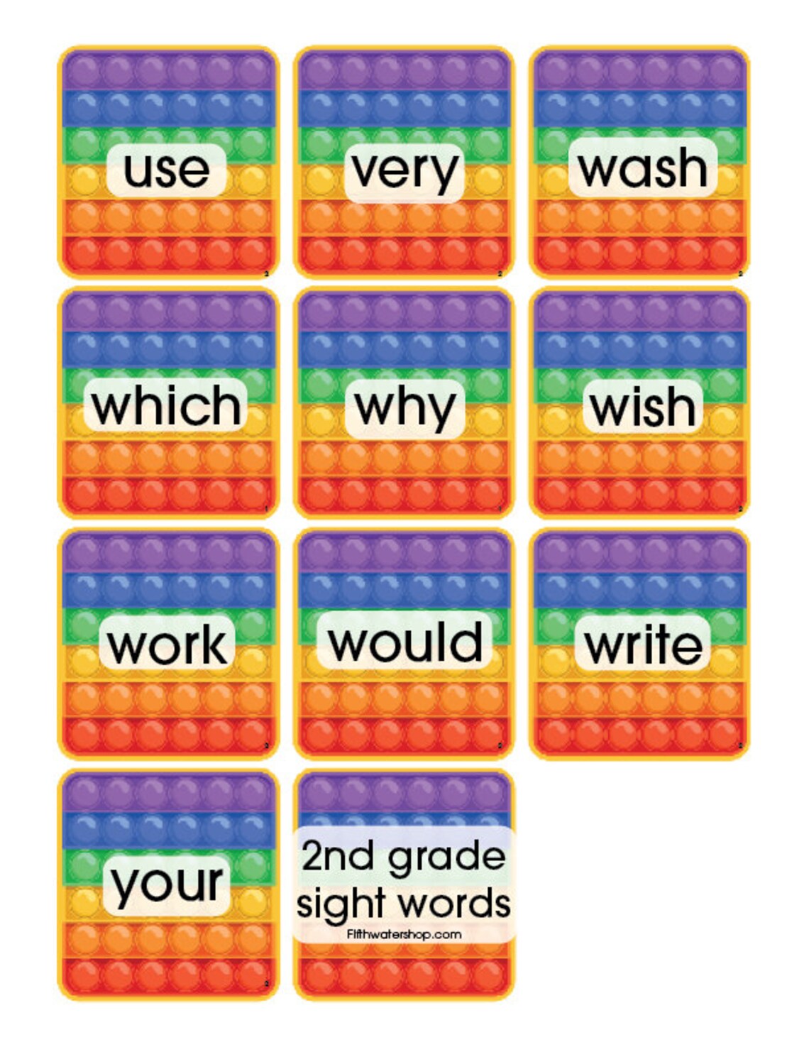 Pop-it! Second Grade Dolch Sight Word Flash Cards Digital Download - Etsy