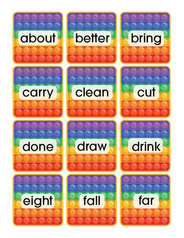Pop-it! Third Grade Dolch Sight Word Flash Cards Digital Download - Etsy