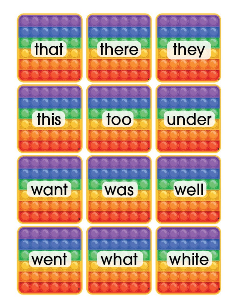 Pop-it! Kindergarten Dolch Sight Word Flash Cards Digital Download - Etsy