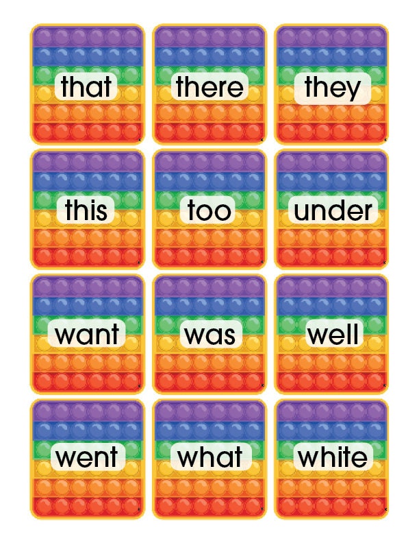 Pop-it! Kindergarten Dolch Sight Word Flash Cards Digital Download - Etsy