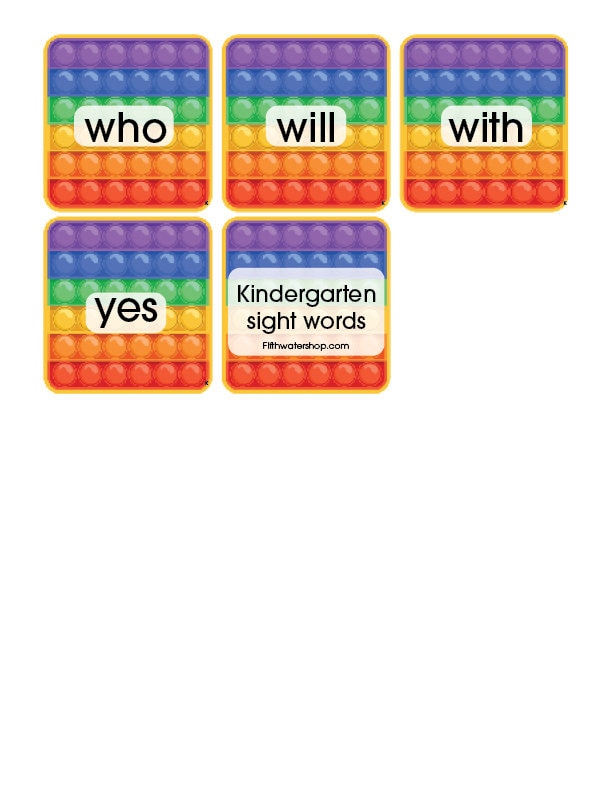 Pop-it! Kindergarten Dolch Sight Word Flash Cards Digital Download - Etsy
