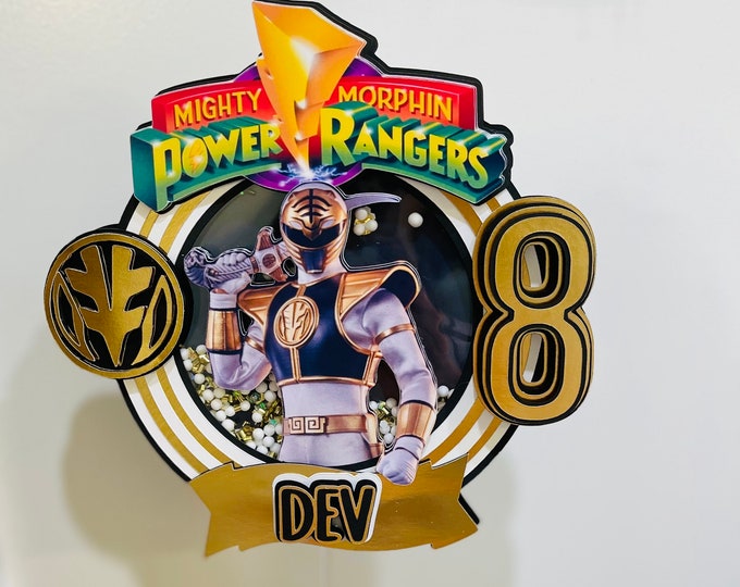 Power Rangers White Ranger Theme Shaker Cake Topper With Name and Age ...