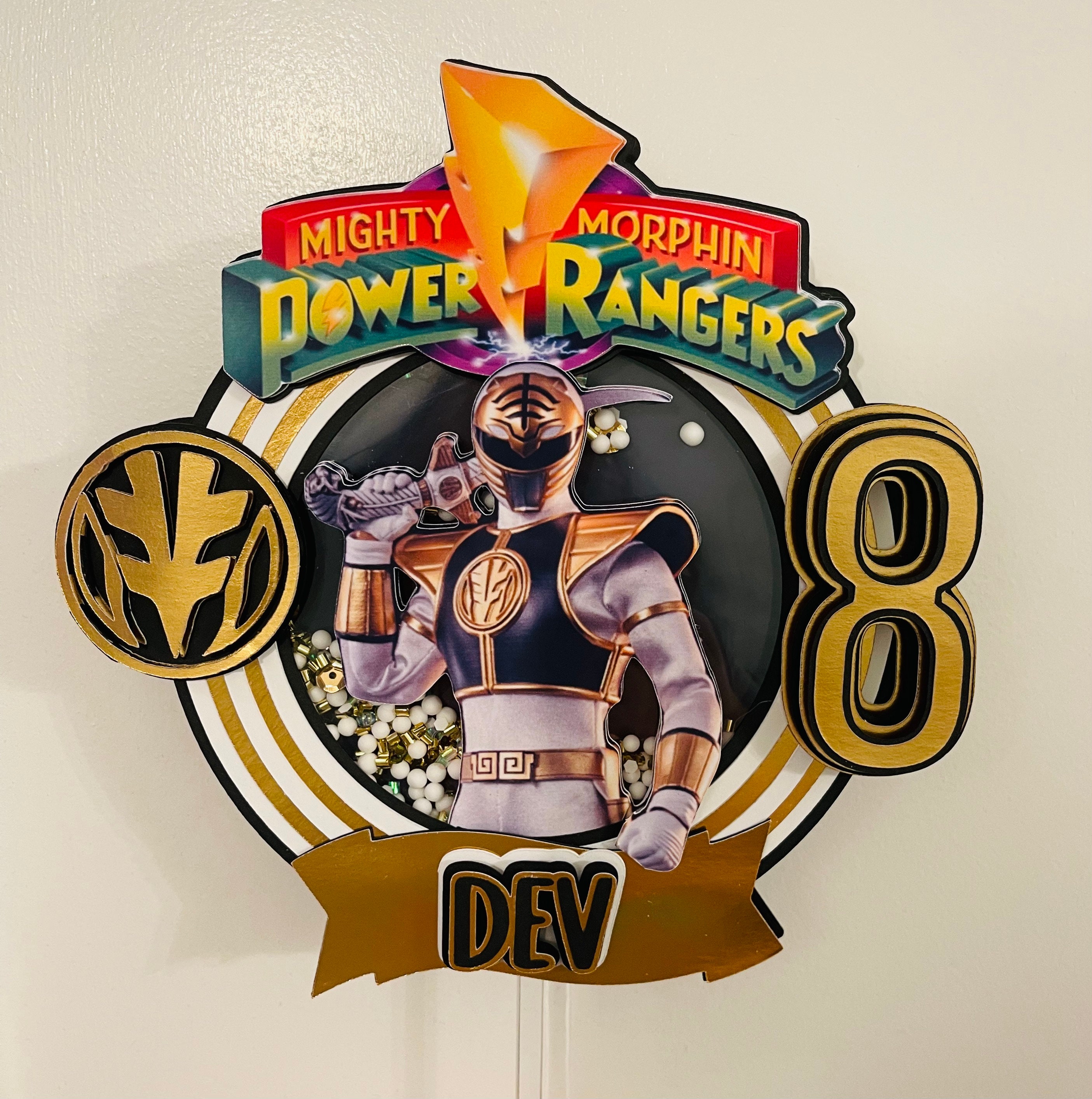 Power Rangers White Ranger Theme Shaker Cake Topper With Name and Age ...