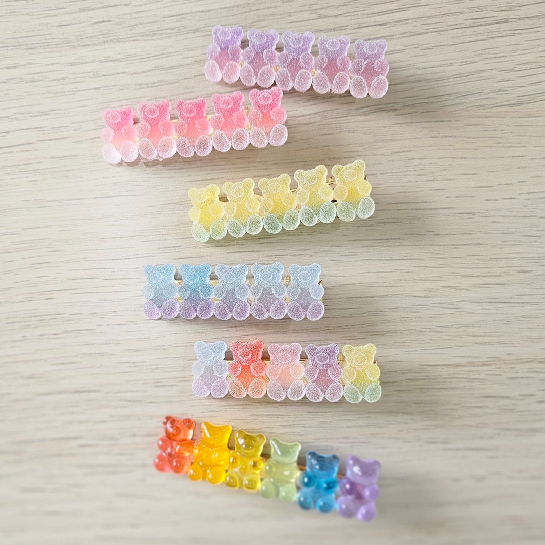 Gummy Bear Hair Clips, Rainbow Gummy Hair Clips, Sugar Coated Gummy Hair Clips, Cute Bear Hair ...
