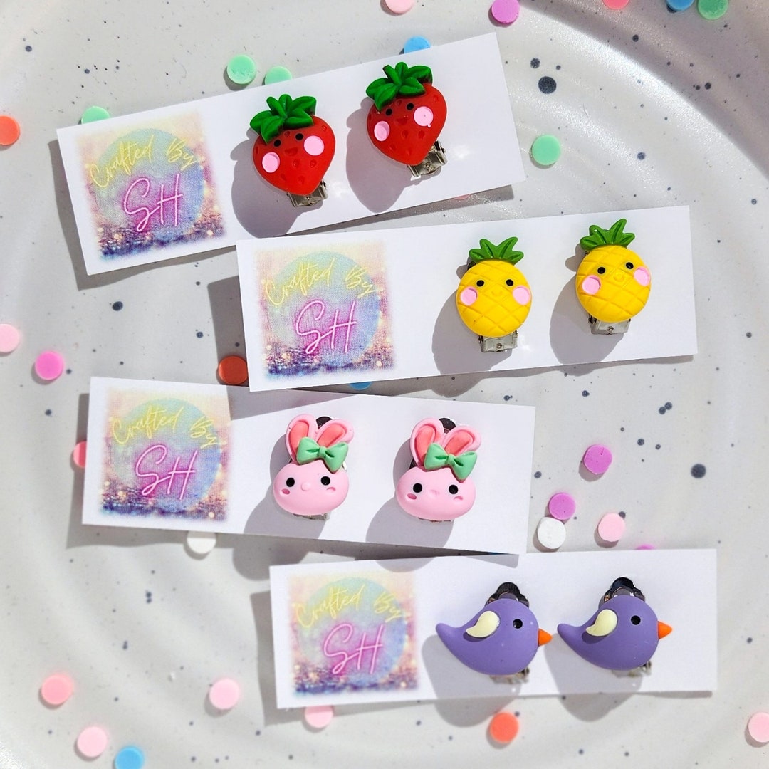 Clip-on Earrings, Kids Earrings, Handmade Clip-on Earrings, Resin Clip ...