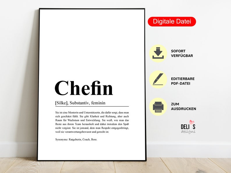 Poster Chefin Definition, Personalisiertes Geschenk ...