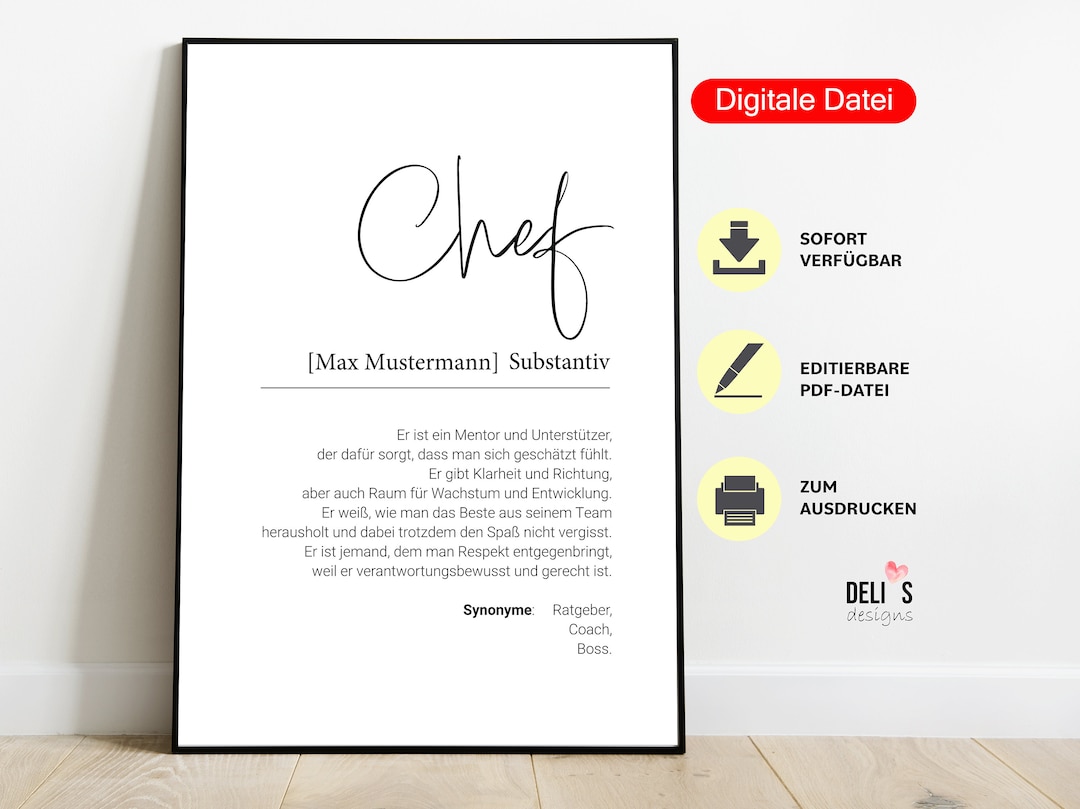 Poster Chef Definition – Personalisiertes Geschenk, Geburtstagsgeschenk ...