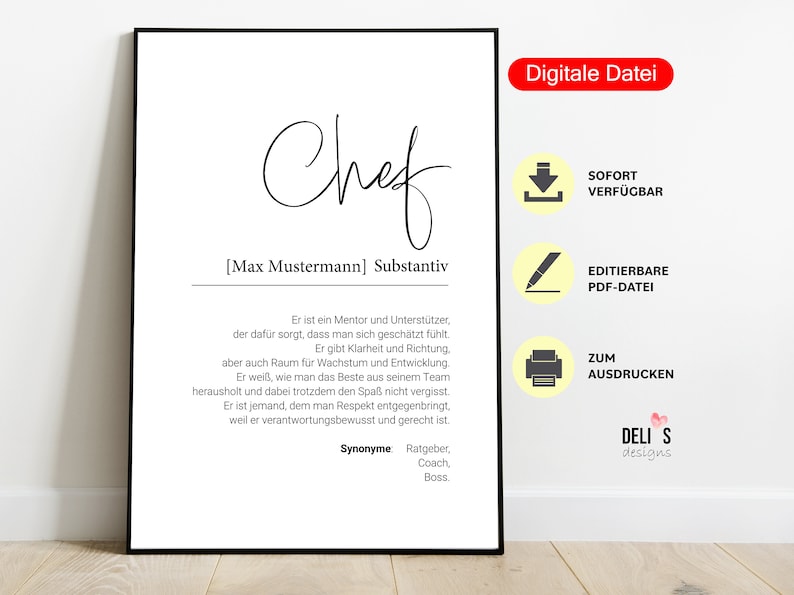 Poster Chef Definition – Personalisiertes Geschenk, Geburtstagsgeschenk ...