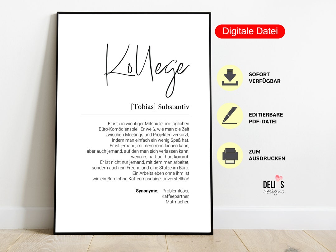 Poster Colleague Definition, Personalized Gift, Birthday Gift for Men ...