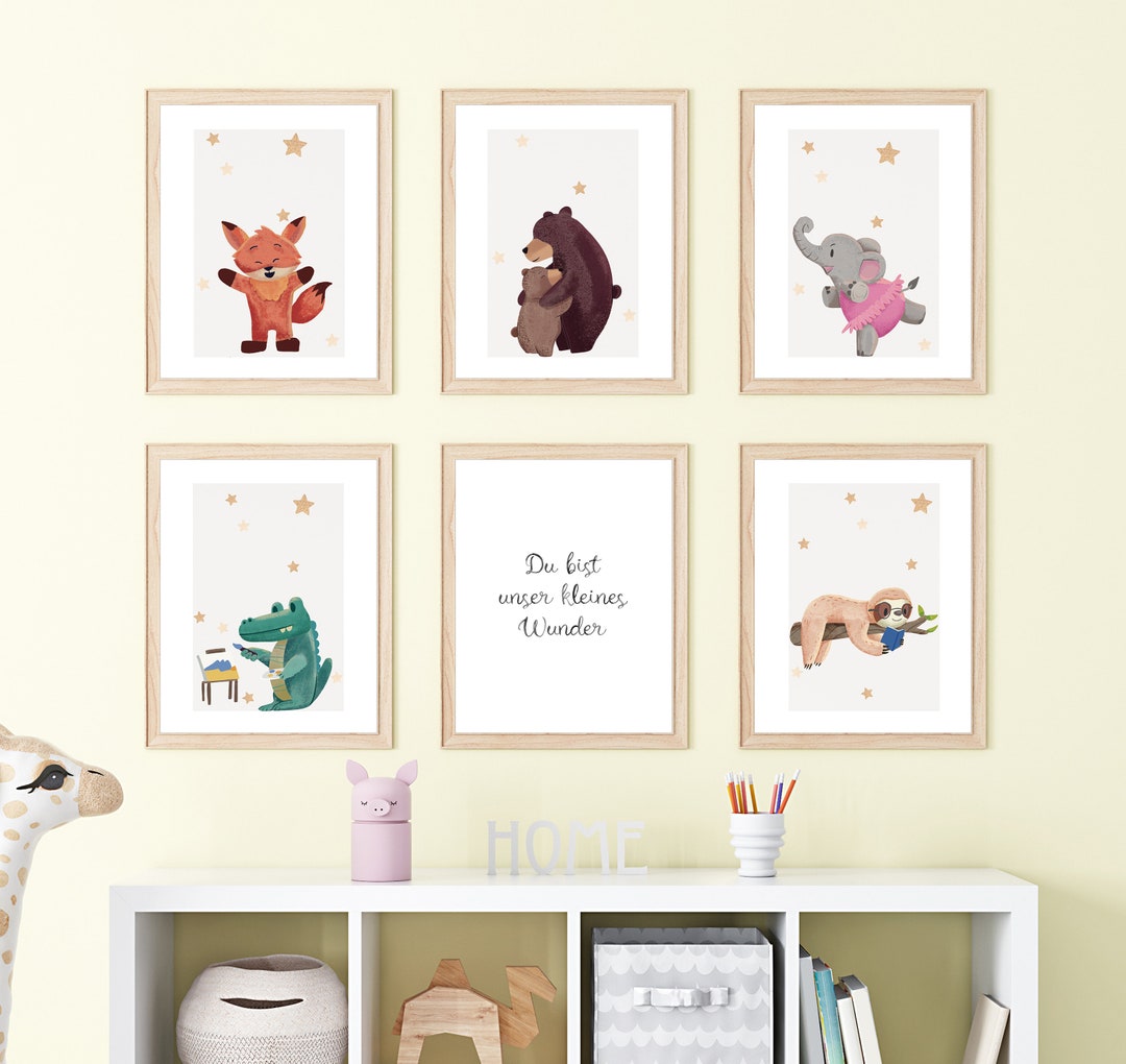 Set of 6 Posters for Baby Rooms Animals Watercolor Children's Room ...