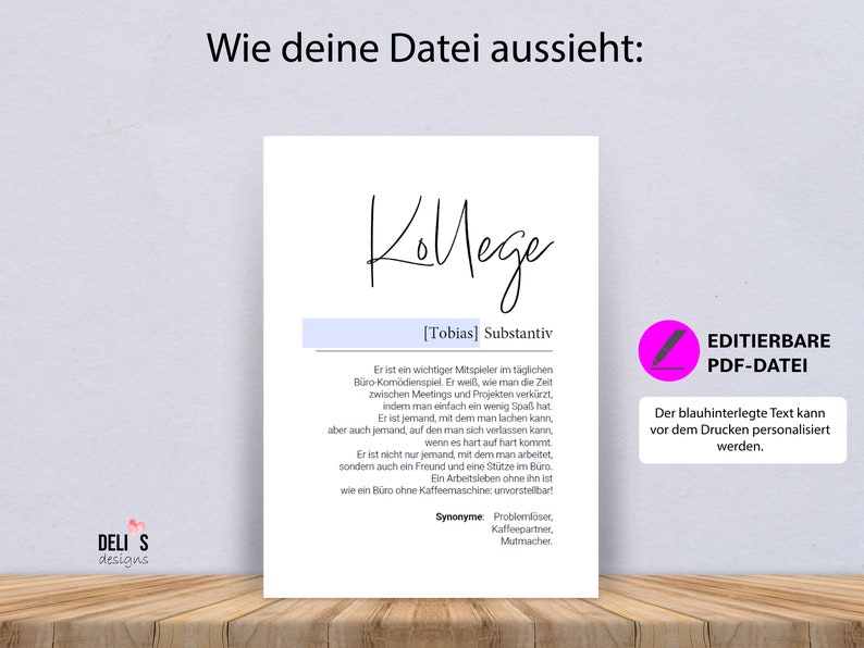 Poster Colleague Definition, Personalized Gift, Birthday Gift for Men ...