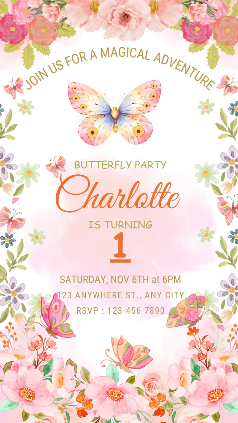 DIY Editable Butterfly Invitation Template Electronic Invitation ...
