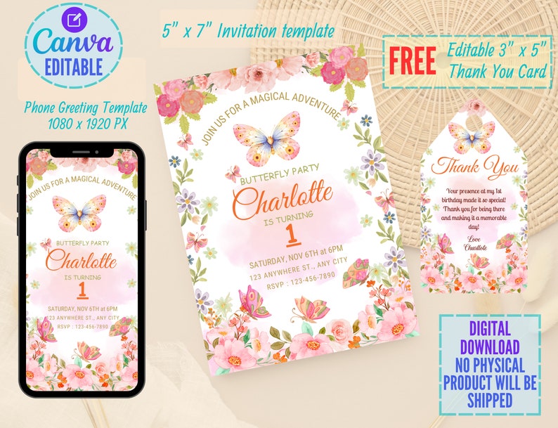 Butterfly Birthday Invitation for Girls Birthday Invite - Etsy