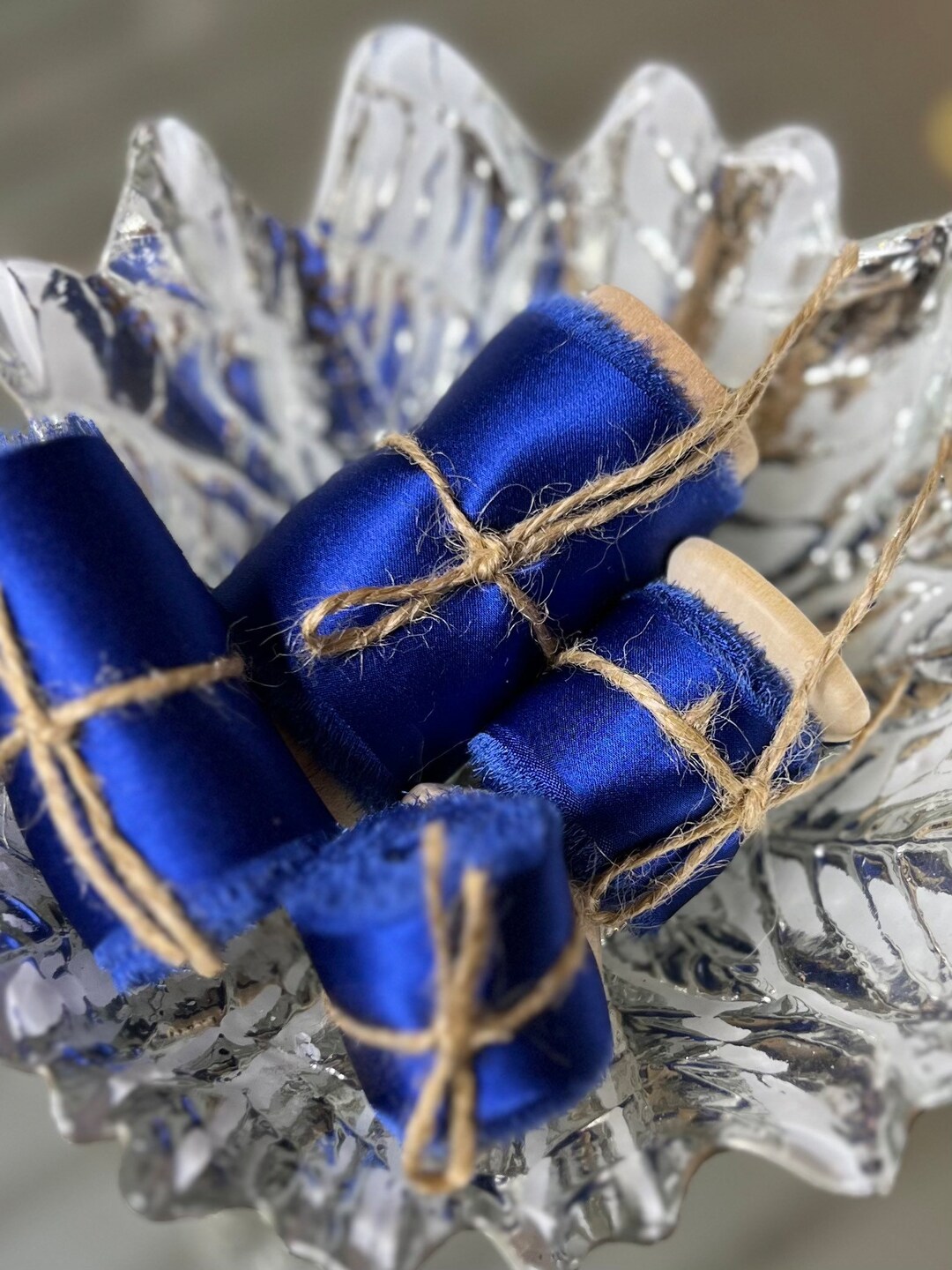 Classic Royal Blue Ribbon,3 Yard, Raw Silk Ribbon Hand Dyed, Bridal ...