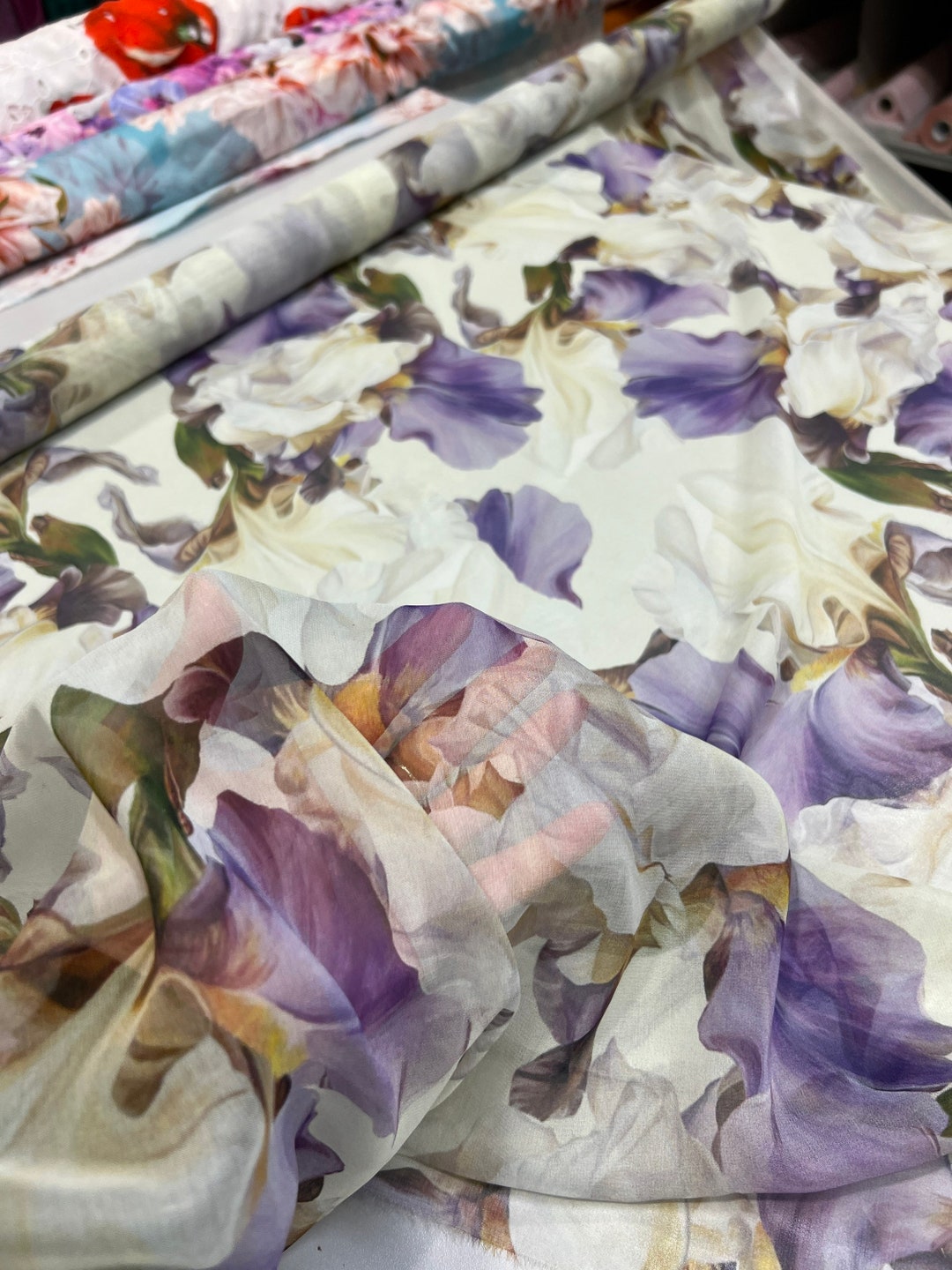 Italian Pure Silk Chiffon Premium High Quality Fabric/ Designer Floral ...
