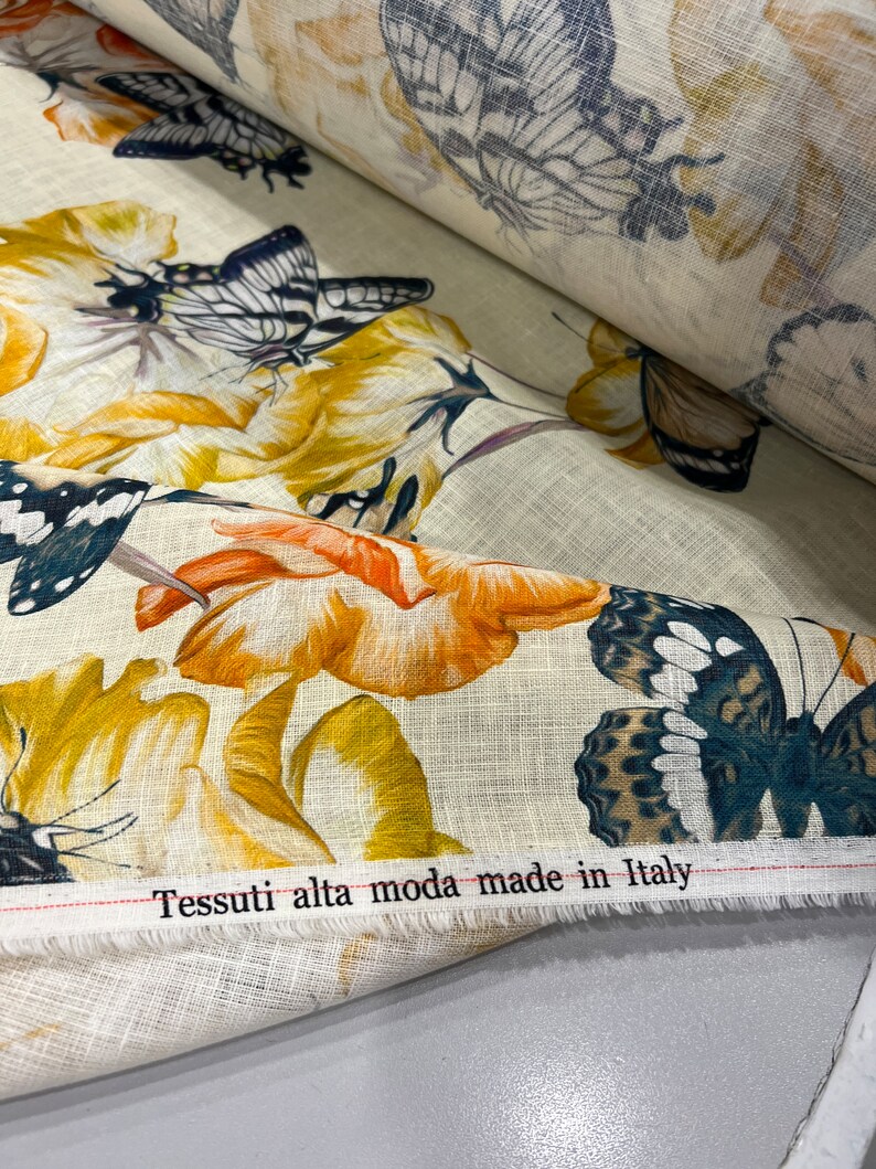 Pure Linen High Quality Premium Italian Fabric/ Designer Butterflies ...