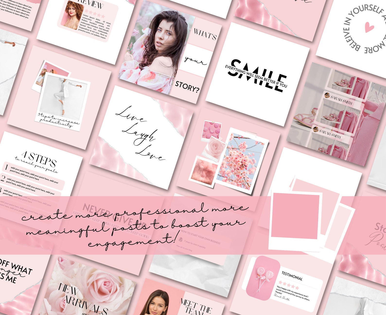 Pink Instagram Post Stories Template Canva, Instagram Branding, Pink ...