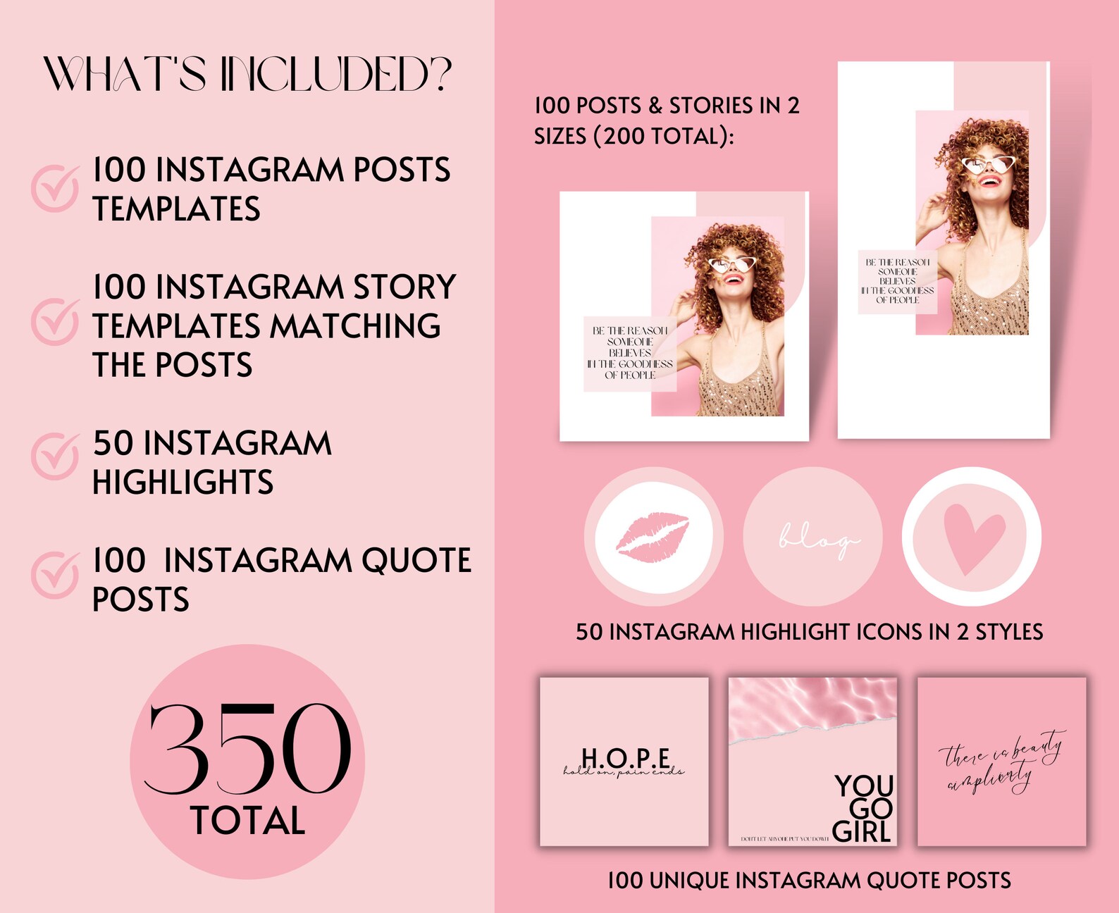 Pink Instagram Post Stories Template Canva, Instagram Branding, Pink ...