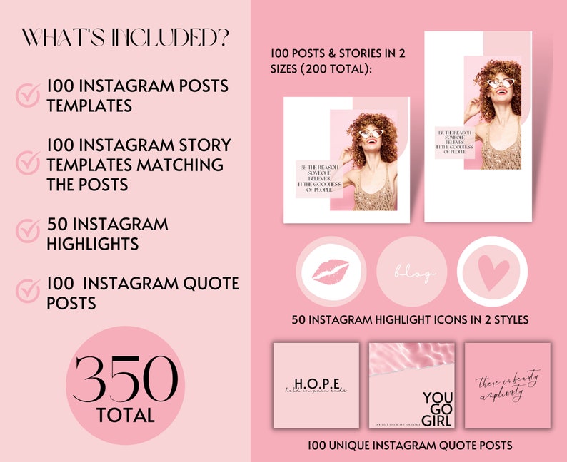Pink Instagram Post Stories Template Canva, Instagram Branding, Pink ...