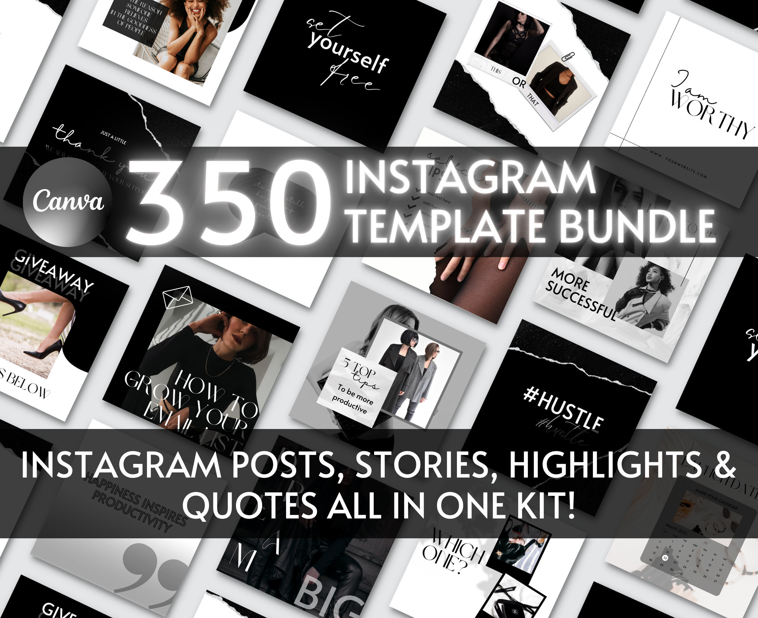 Black White Instagram Post Story Canva Template Instagram - Etsy