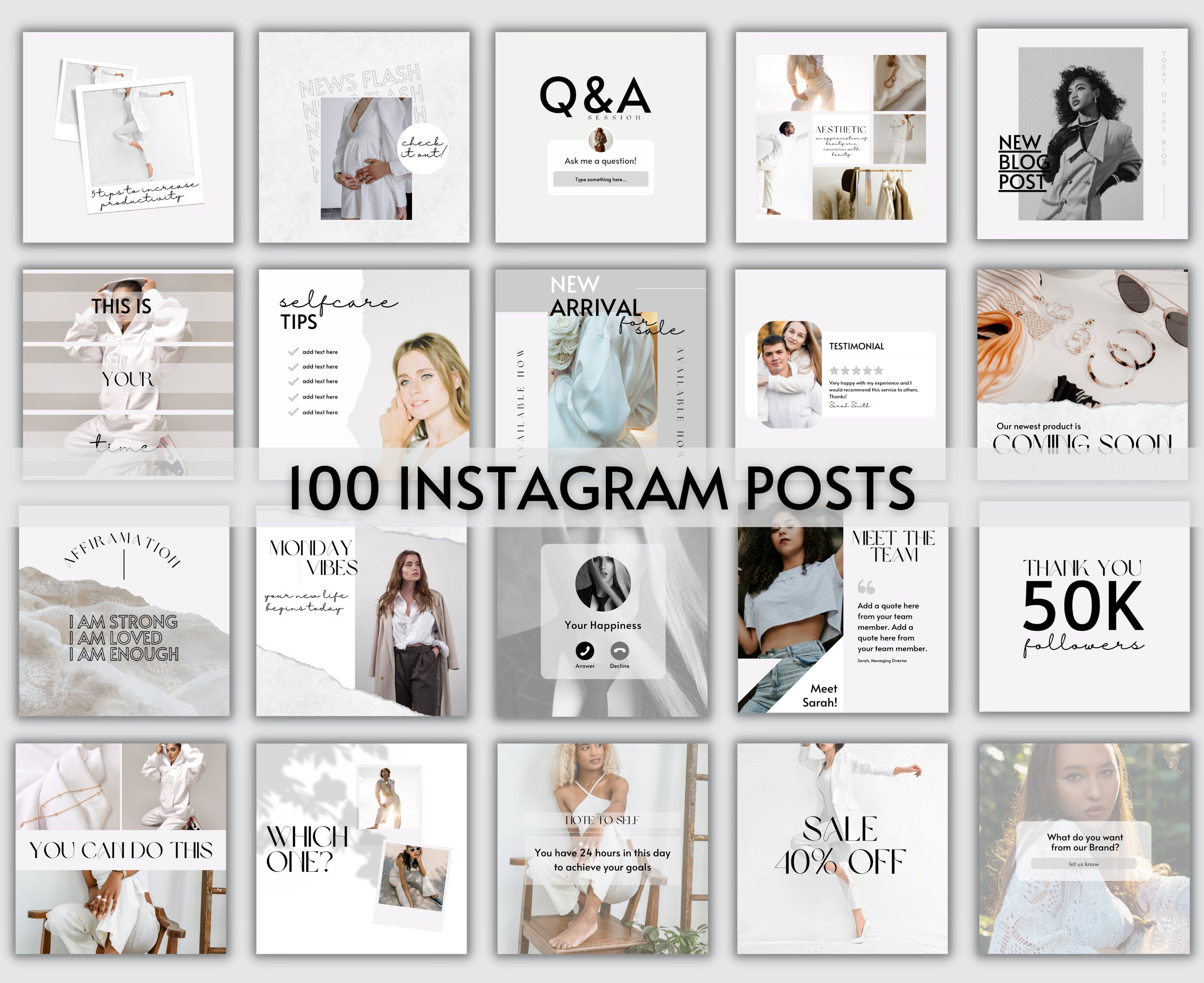 White Instagram Post Story Canva Template, Neutral Instagram Branding ...