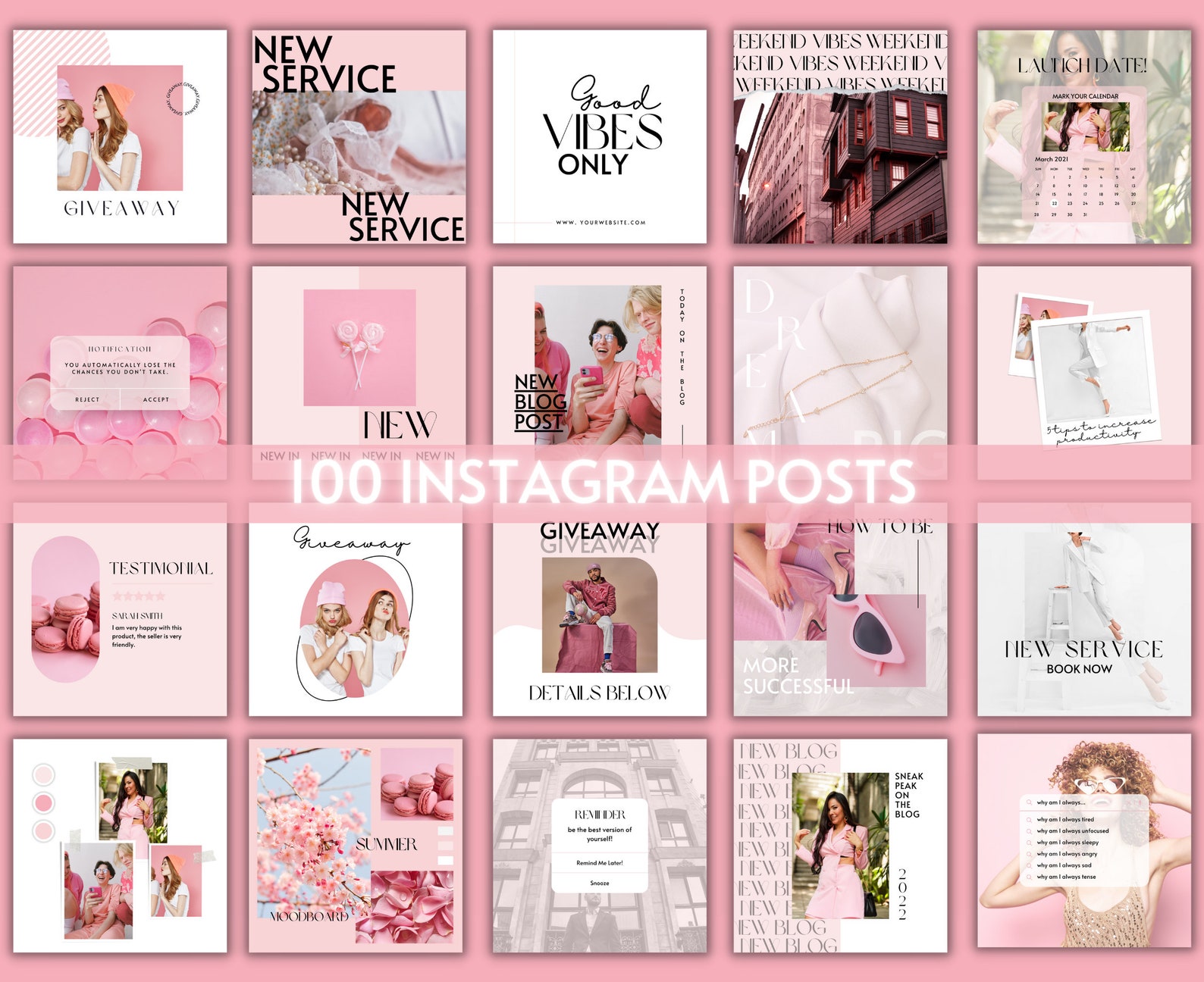 Pink Instagram Post Stories Template Canva, Instagram Branding, Pink ...
