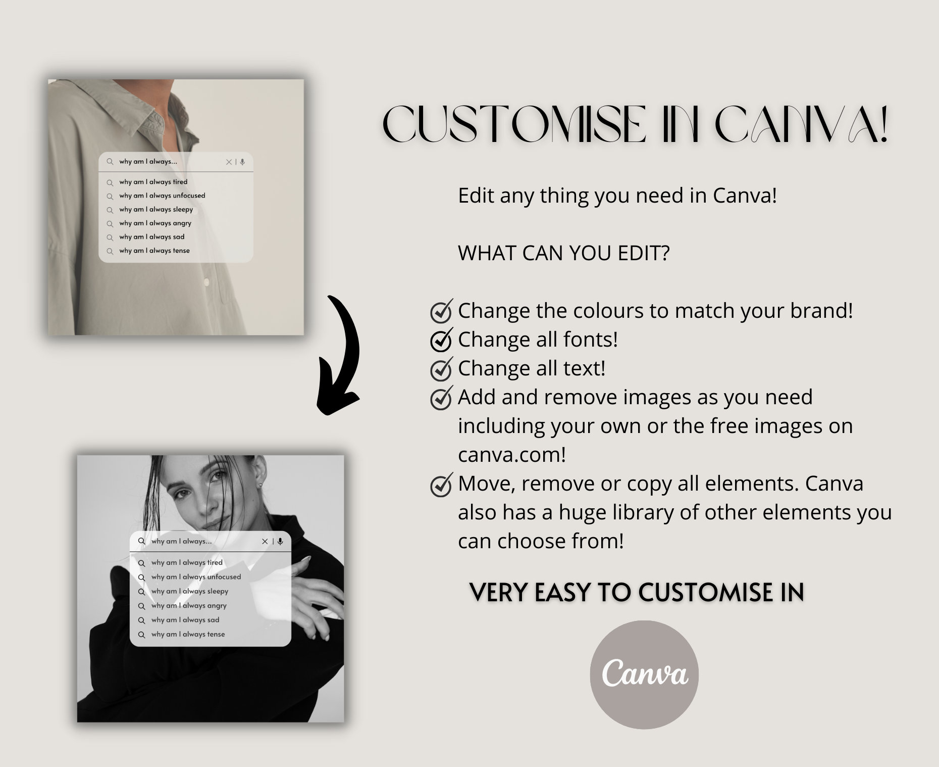 Grey Beige White Instagram Post Story Canva Template, Instagram ...