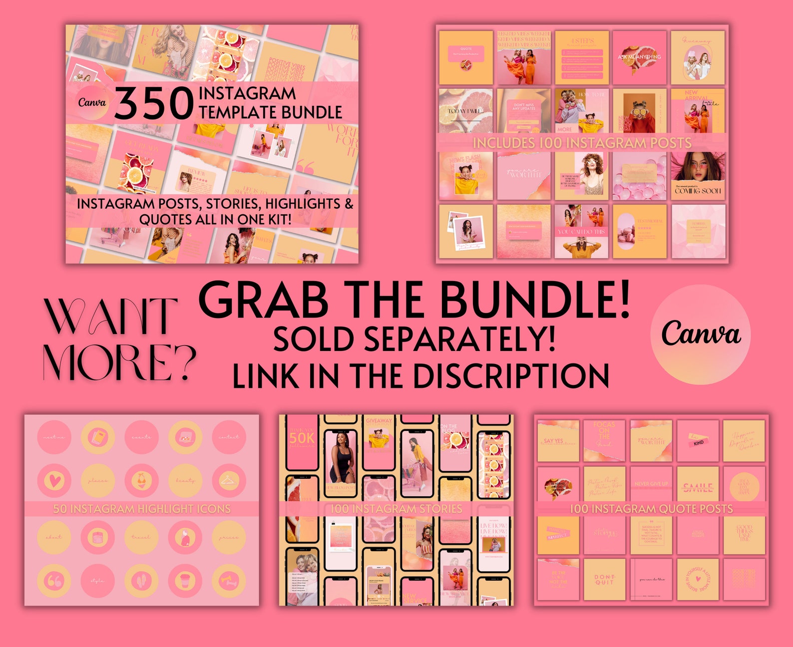 Bright Instagram Post Stories Templates Canva Instagram - Etsy