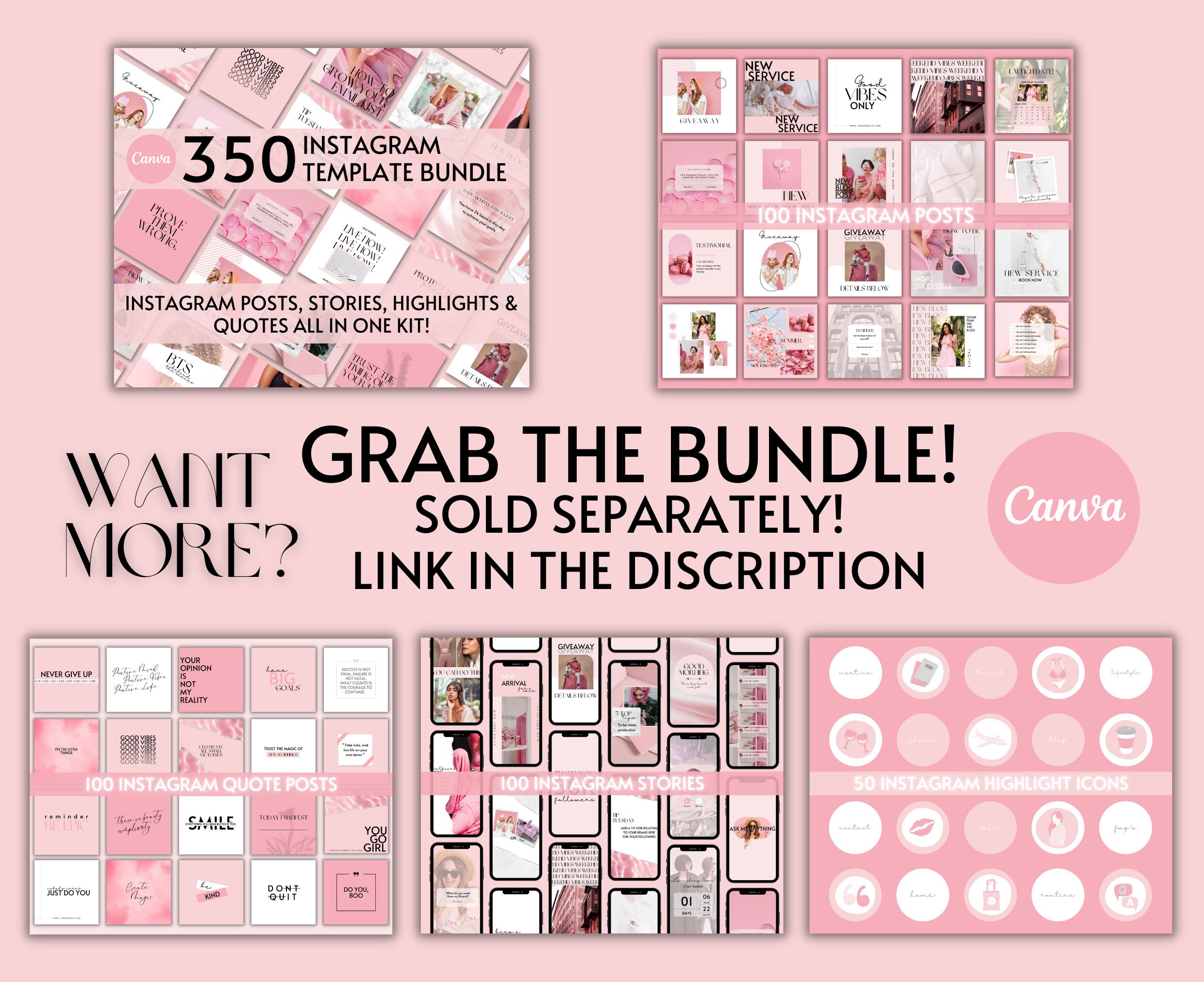 Pink Instagram Post Template Canva Instagram Branding Pink - Etsy