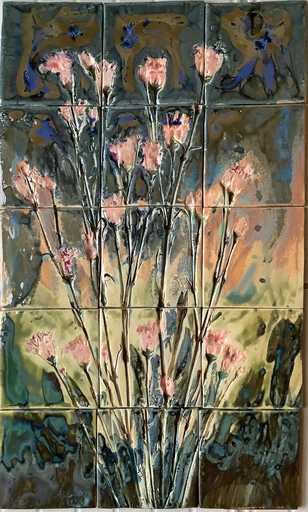 Tile Set "flowers", Handmade Ceramic Tiles, Floral Motif, Hand Painted ...