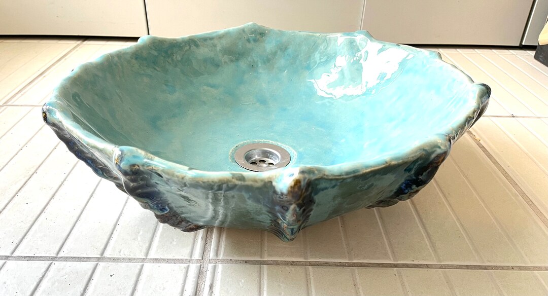 READY FOR SHIPPING, Blue Handmade Ceramic Basin,handmade Ceramic Basin ...