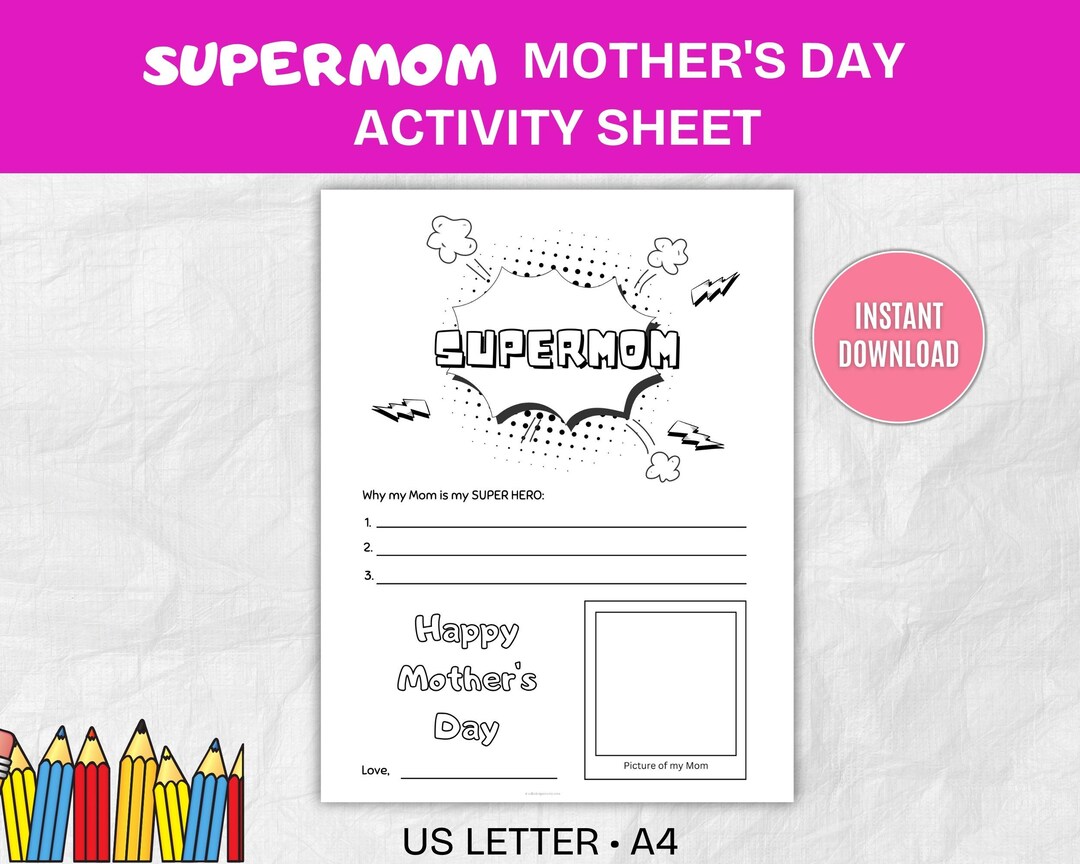 Supermom Mother's Day Activity Sheet, Supermum Kids Coloring Activity ...