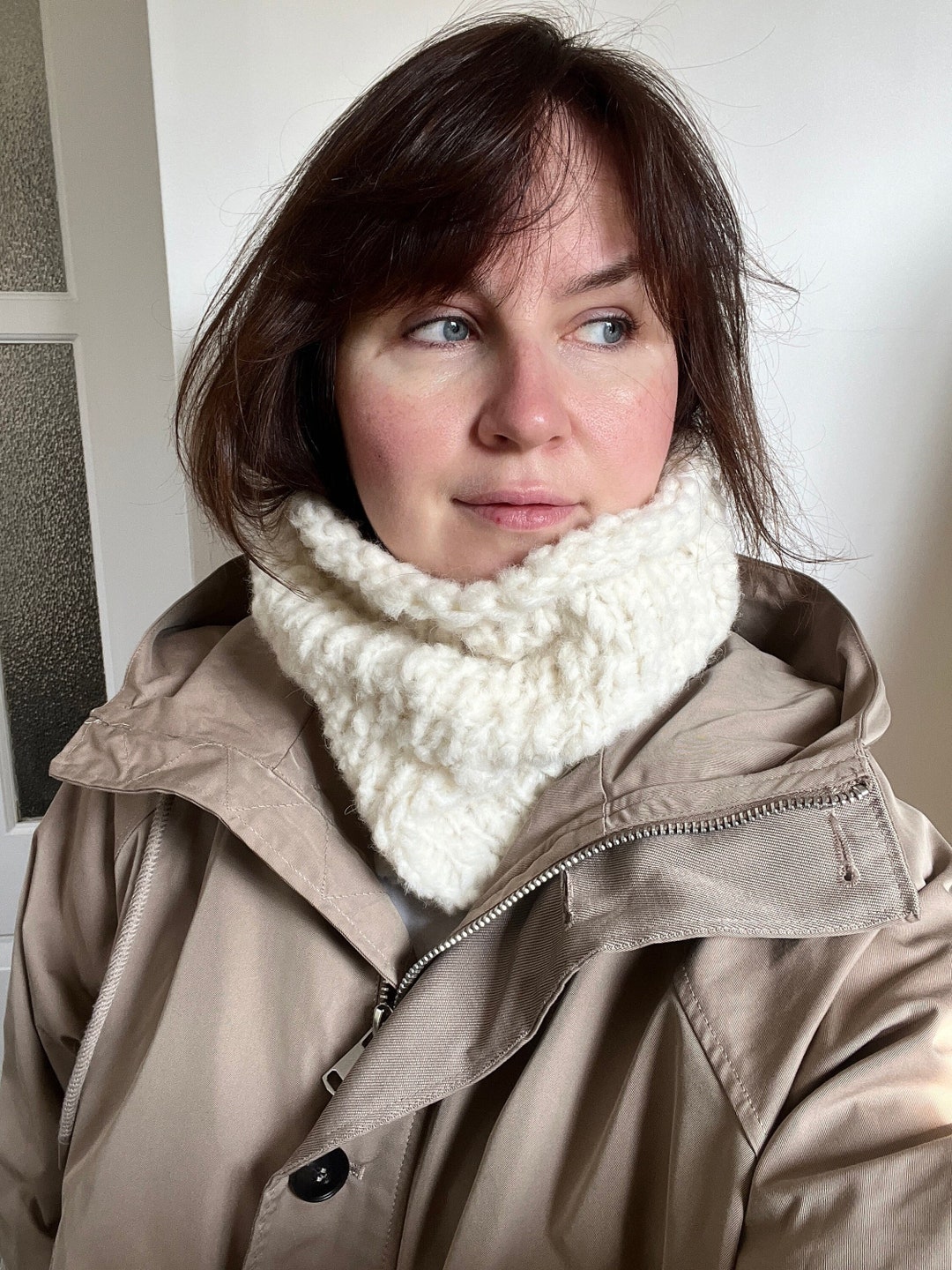 White Chunky Knit Alpaca Wool Neck / Textured Wool Alpaca Neck Warmer ...