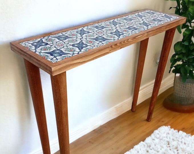 Narrow Console Table With Ceramic Tile, Entryway Table, Turkish Tile ...
