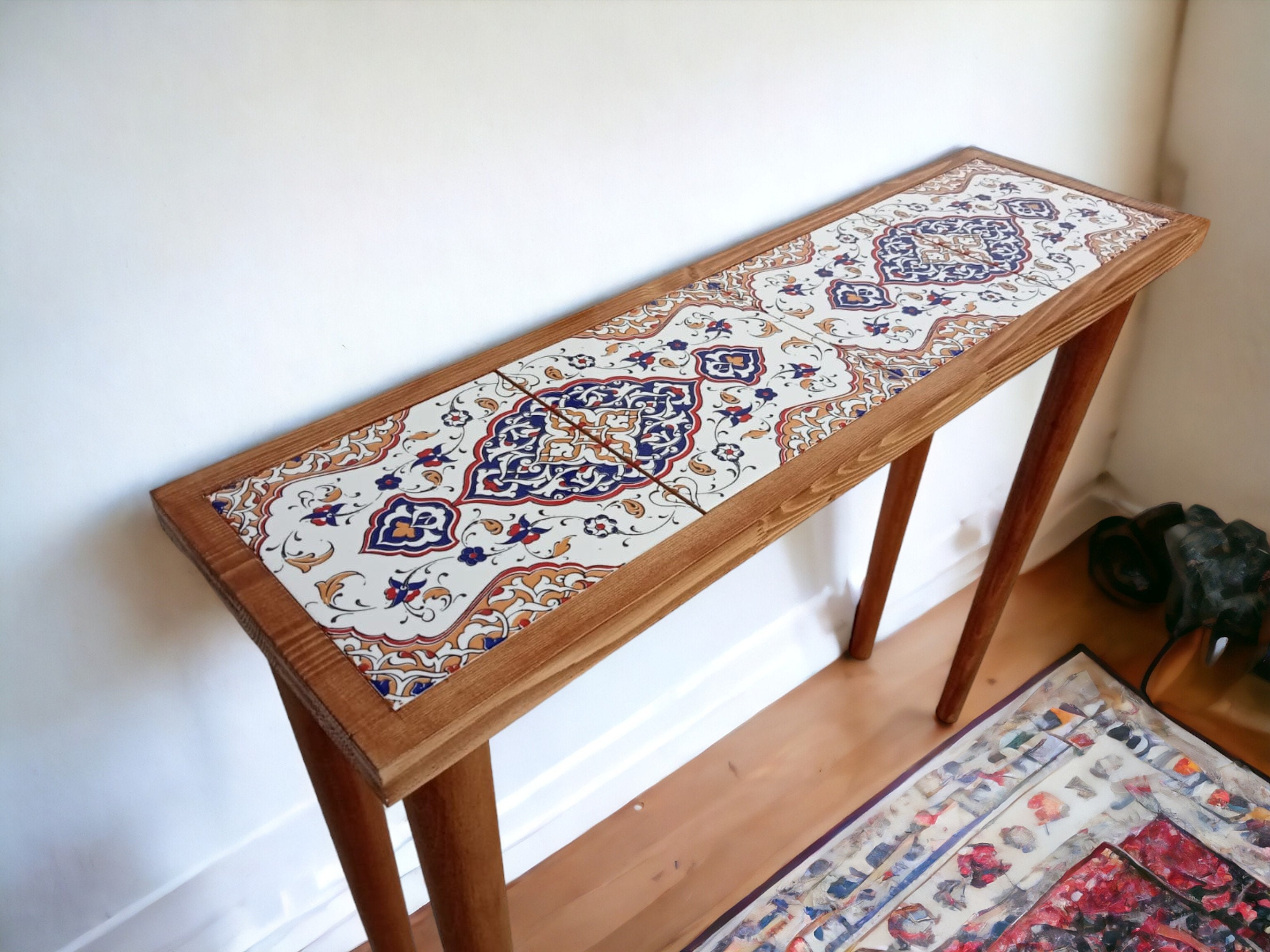 Tile Narrow Wooden Entrance Table, Ottoman Tile Table, Console Table ...