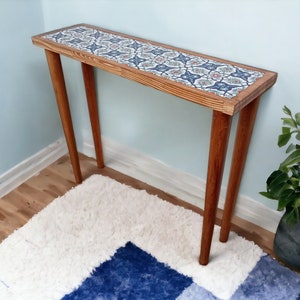 Tile Embedded in Wood Table, Entrance Table, Ottoman Tile Table ...