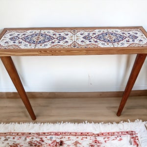 Tile Wooden Table, Ottoman Tile Table, Rustic Console Table, Slim ...