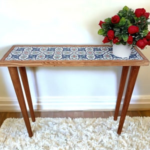 Tile Embedded in Wood Table, Entrance Table, Ottoman Tile Table ...