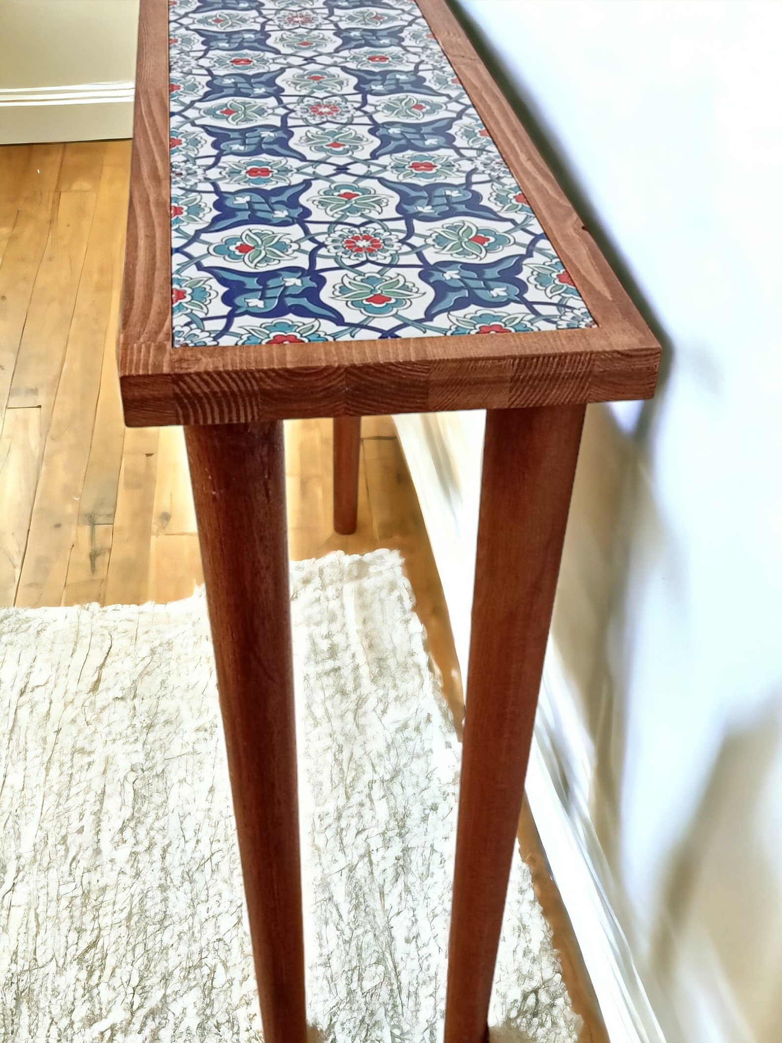 Tile Embedded in Wood Table, Entrance Table, Ottoman Tile Table ...