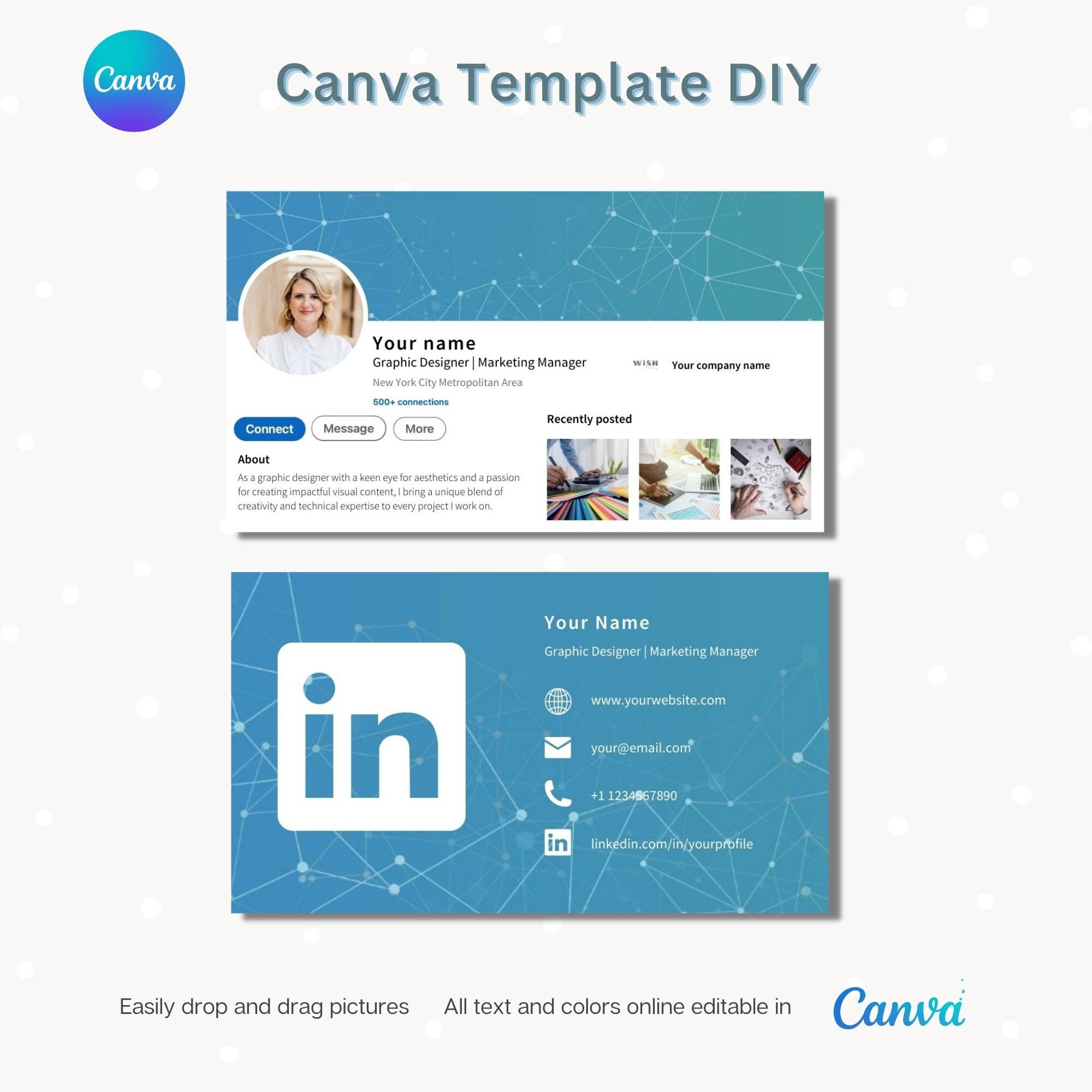 Linkedin Profile Business Card Card Canva Template Digital Business ...